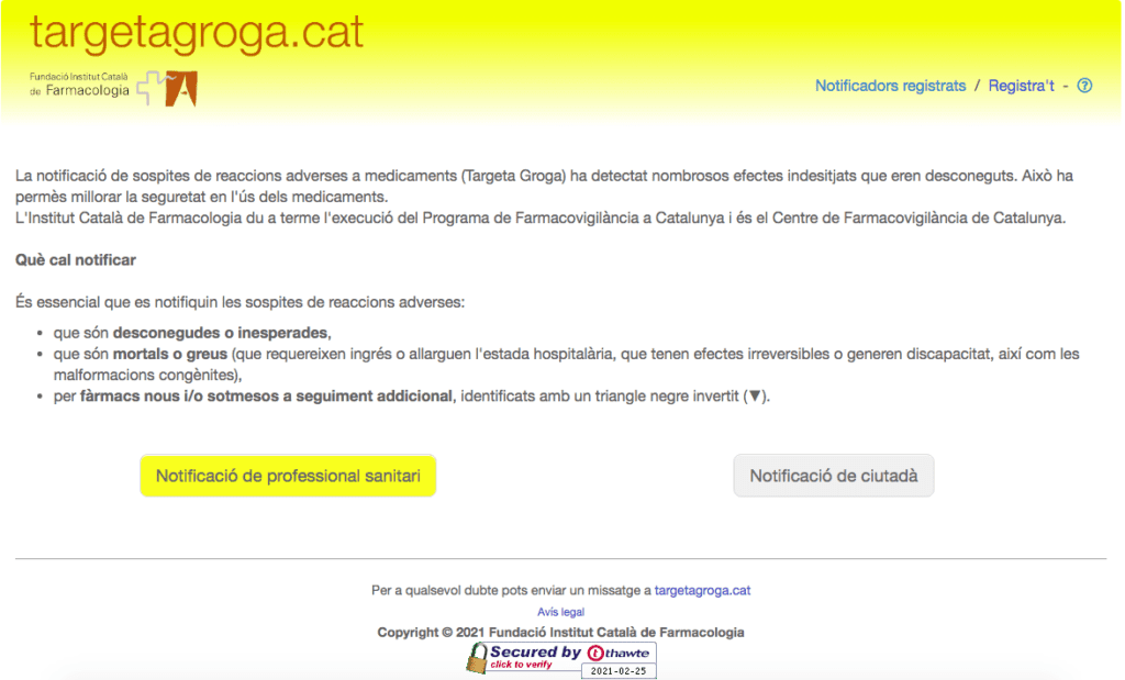 Targeta Groga - Avís d’aturada programada del sistema de notificació en ...