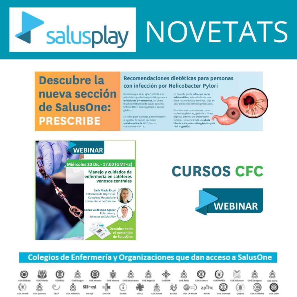 SALUSPLAY 4 Novetats: Curs CFC - Webinar Coneixement - Infografia - Nou PRESCRIBE - CODITA